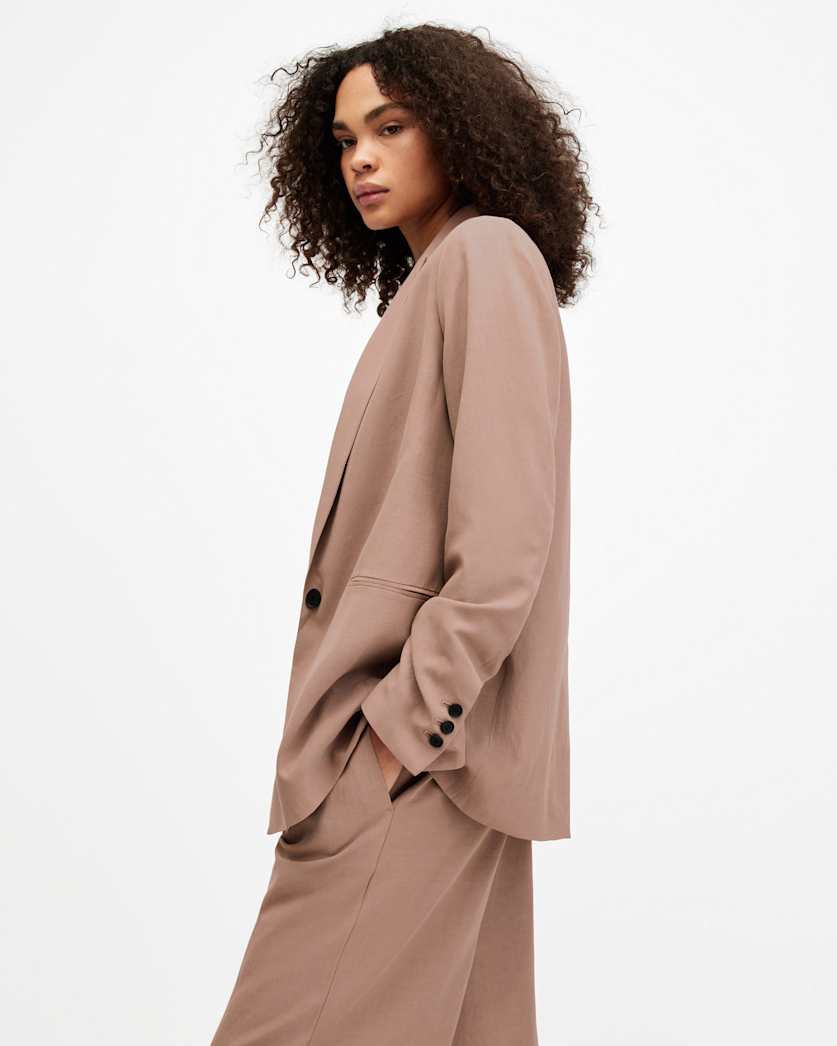 Deri Lyn Linen Blend Blazer Doe Brown | ALLSAINTS US